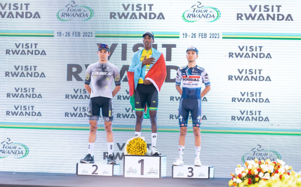 Lecerf on the final podium in Rwanda | Soudal Quick-Step Pro Cycling Team